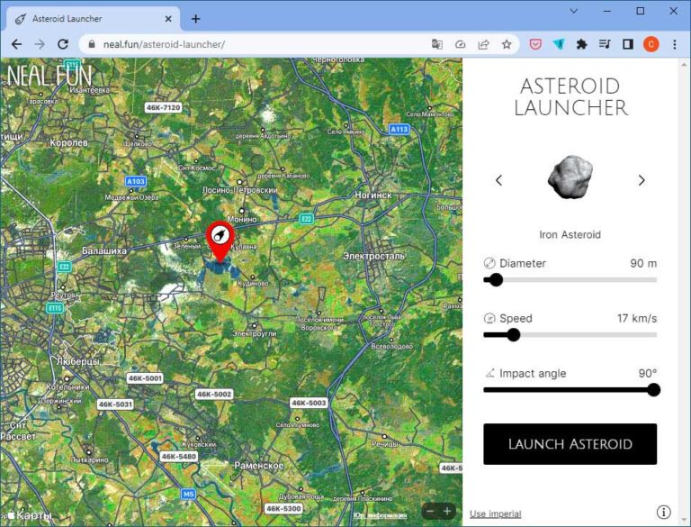 Asteroid launcher – онлайн-симулятор столкновения метеоритов и астероидов с Землей