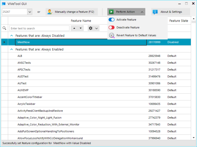 ViVeTool GUI — та же ViVeTool, но с графическим интерфейсом